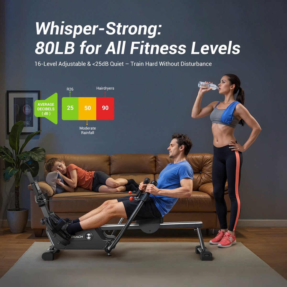 R26 Double Scull Rower with Quiet Magnetic Resistance | MERACH