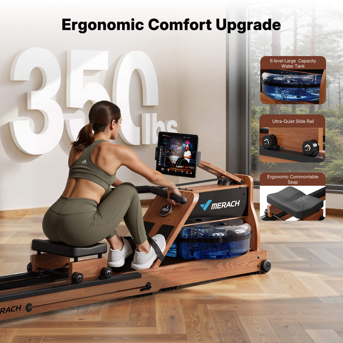 950 Dual Resistance Wood Rower With Water - Home Wooden Water Rowing ...