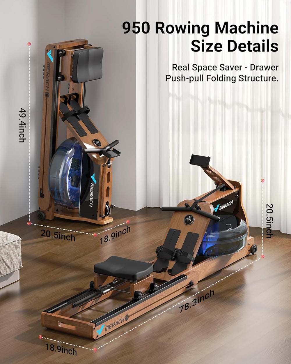 950 Dual Resistance Wood Rower With Water - Home Wooden Water Rowing ...