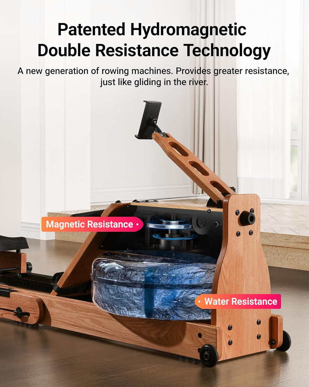 950 Dual Resistance Wood Rower With Water - Home Wooden Water Rowing ...