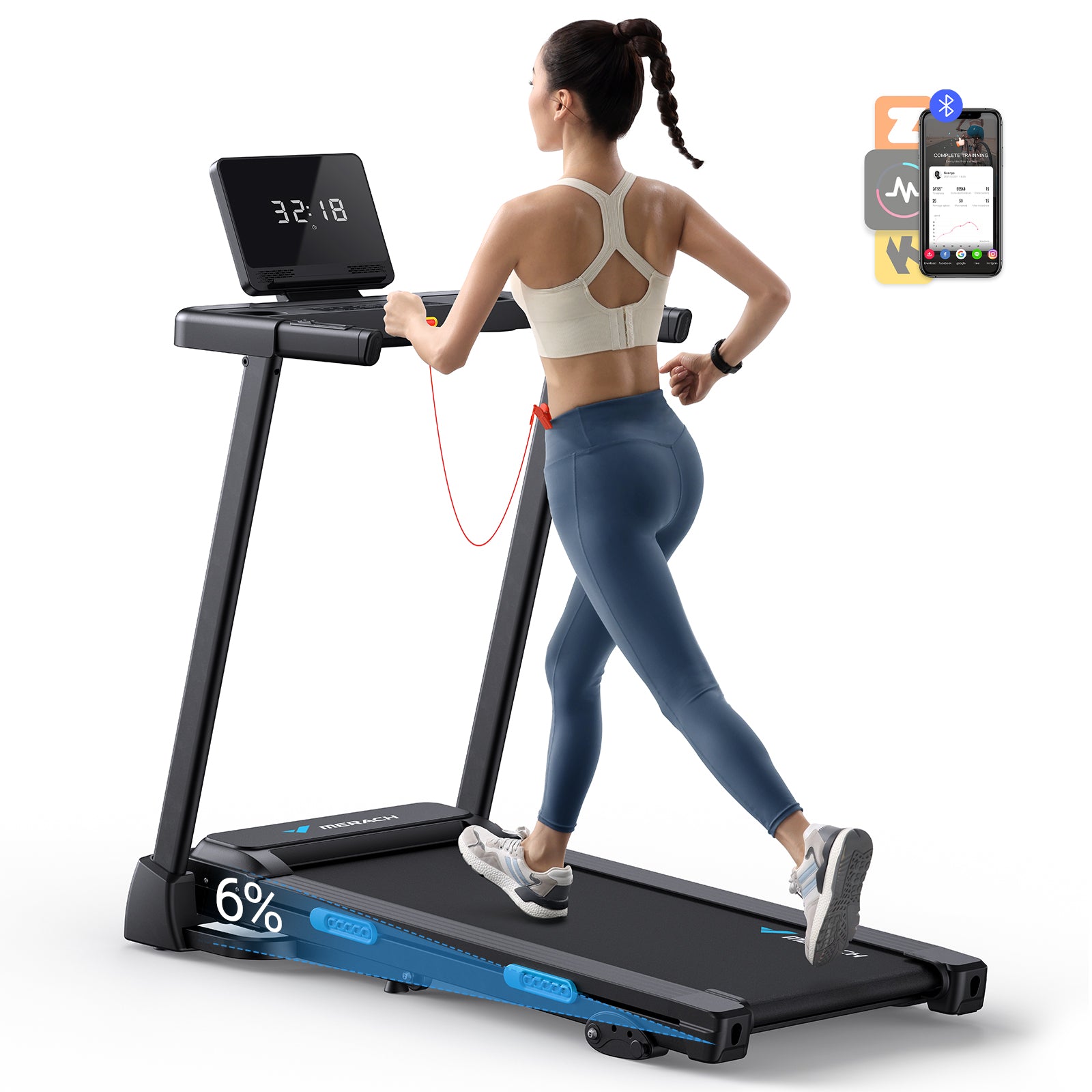 MERACH T12 Foldable Walking Treadmill with 6% Incline with Handle bar ...